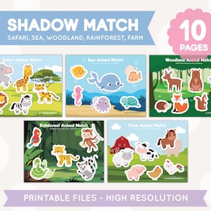 Shadow Match, Printable Animal Puzzle, Toddler Busy Book, Homeschool ...