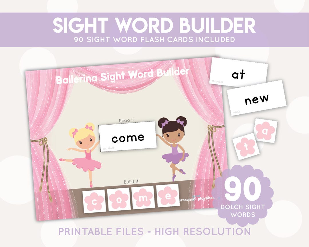Ballerina Sight Word Worksheet // Kindergarten Busy Book // Preschool ...