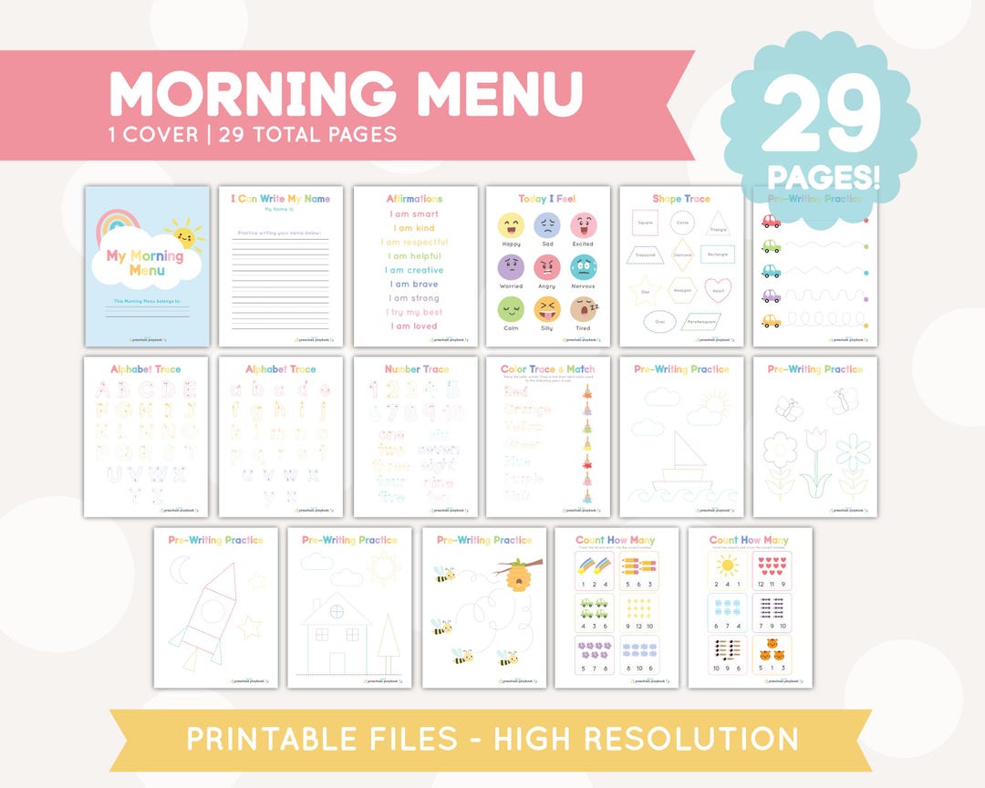 Preschool Morning Menu: 29-page Learning Binder (digital Download) - Etsy