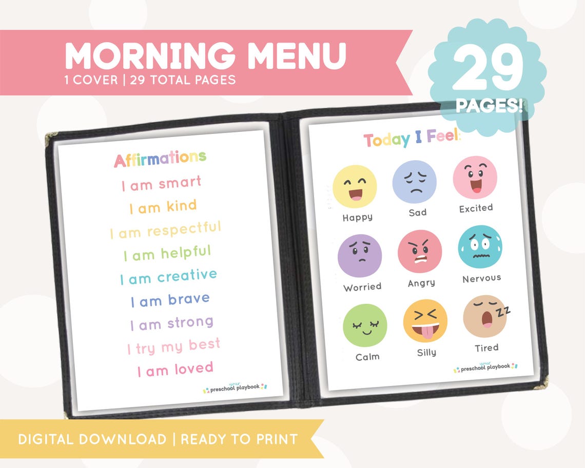 Preschool Morning Menu: 29-page Learning Binder (digital Download) - Etsy