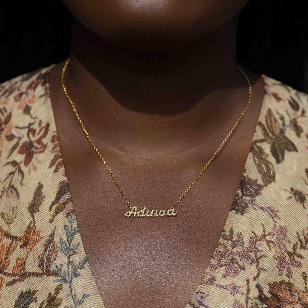 Gold Monday Born Female Necklace, Adwoa Ghana Day Name Pendant, African ...