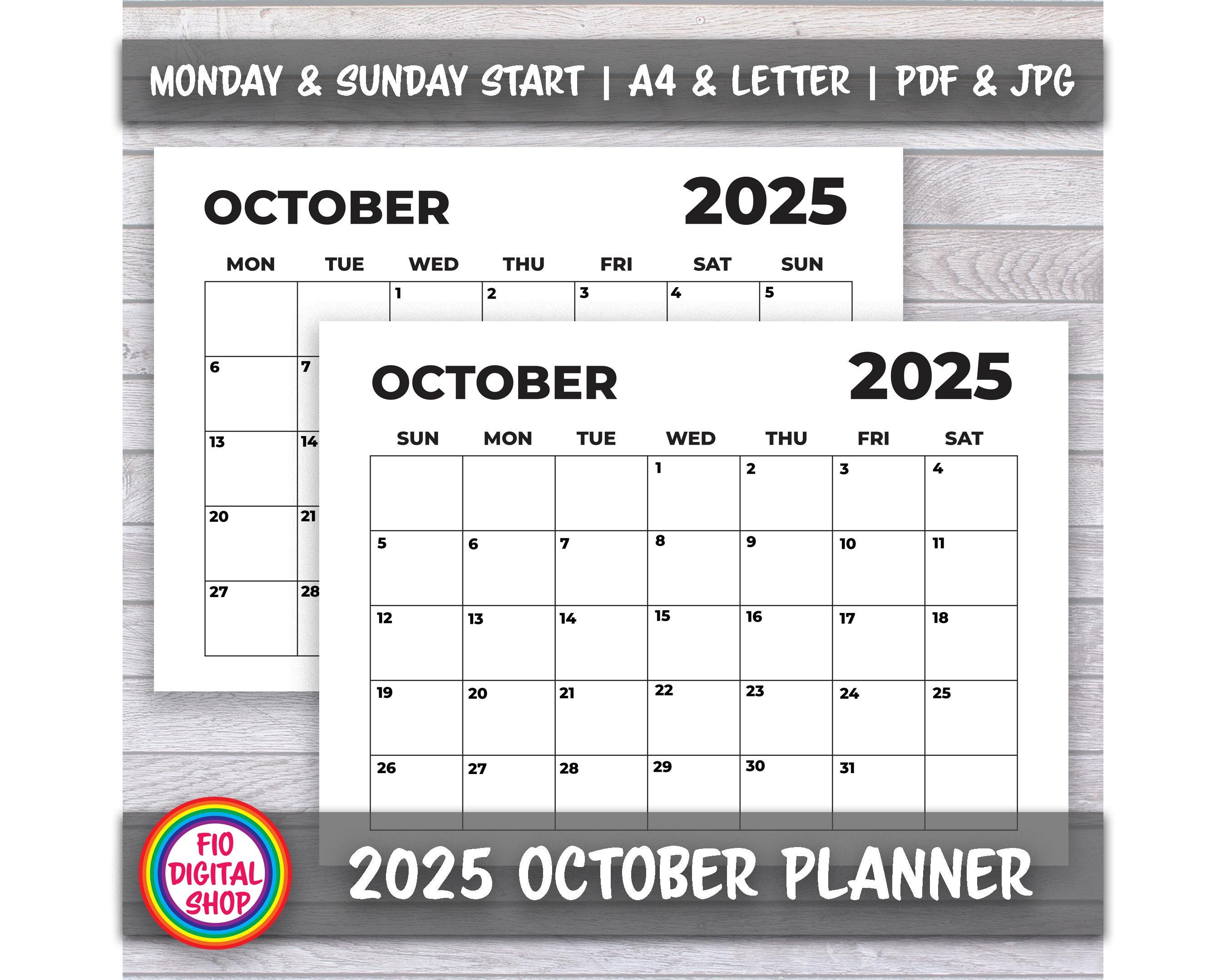 Monthly Planner October 2025, Simple Planner, Printable Landscape ...