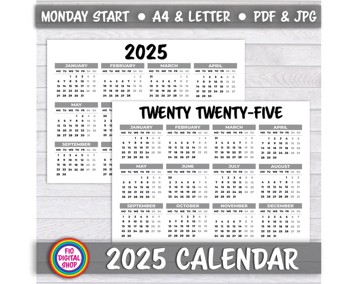 2025 Minimalist Black and White Calendar, Monday Start Printable ...