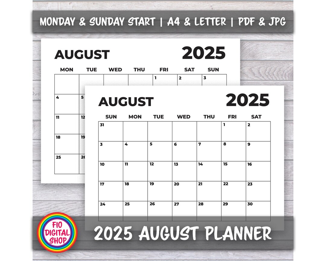 Monthly Planner August 2025, Simple Planner, Printable Landscape ...