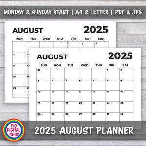 Monthly Planner August 2025, Simple Planner, Printable Landscape ...
