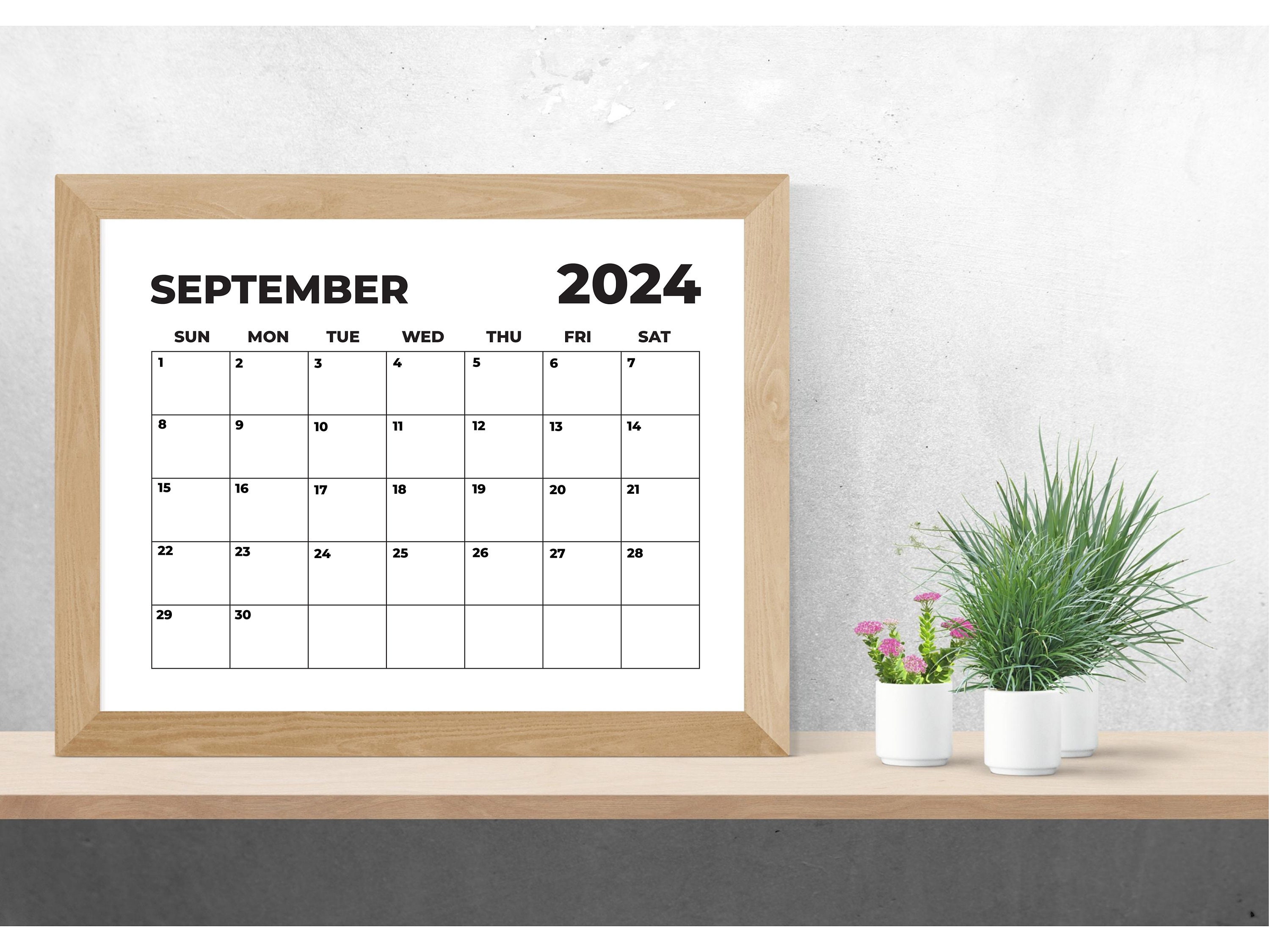 2024 September Sunday Start Minimalist Black and White Monthly Planner ...