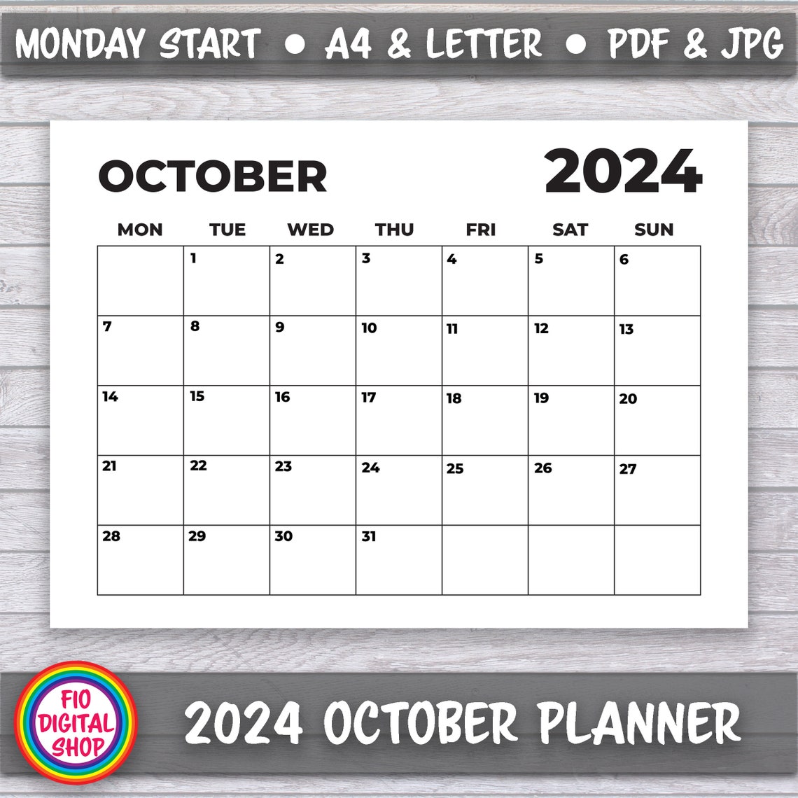 2024 October Monday Start Minimalist Black and White Monthly Planner ...