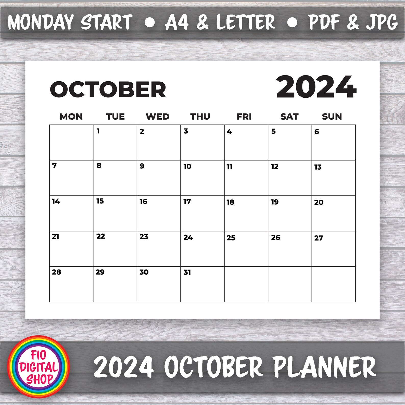 2024 October Monday Start Minimalist Black and White Monthly Planner ...