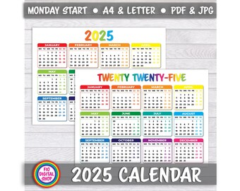 2025 Minimalist Black and White Calendar, Monday Start Printable ...