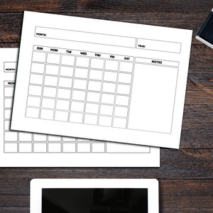 Printable Blank Monthly Calendar (sunday/monday Start) -blank Calendar ...