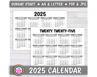 2025 Minimalist Black and White Calendar, Monday Start Printable ...