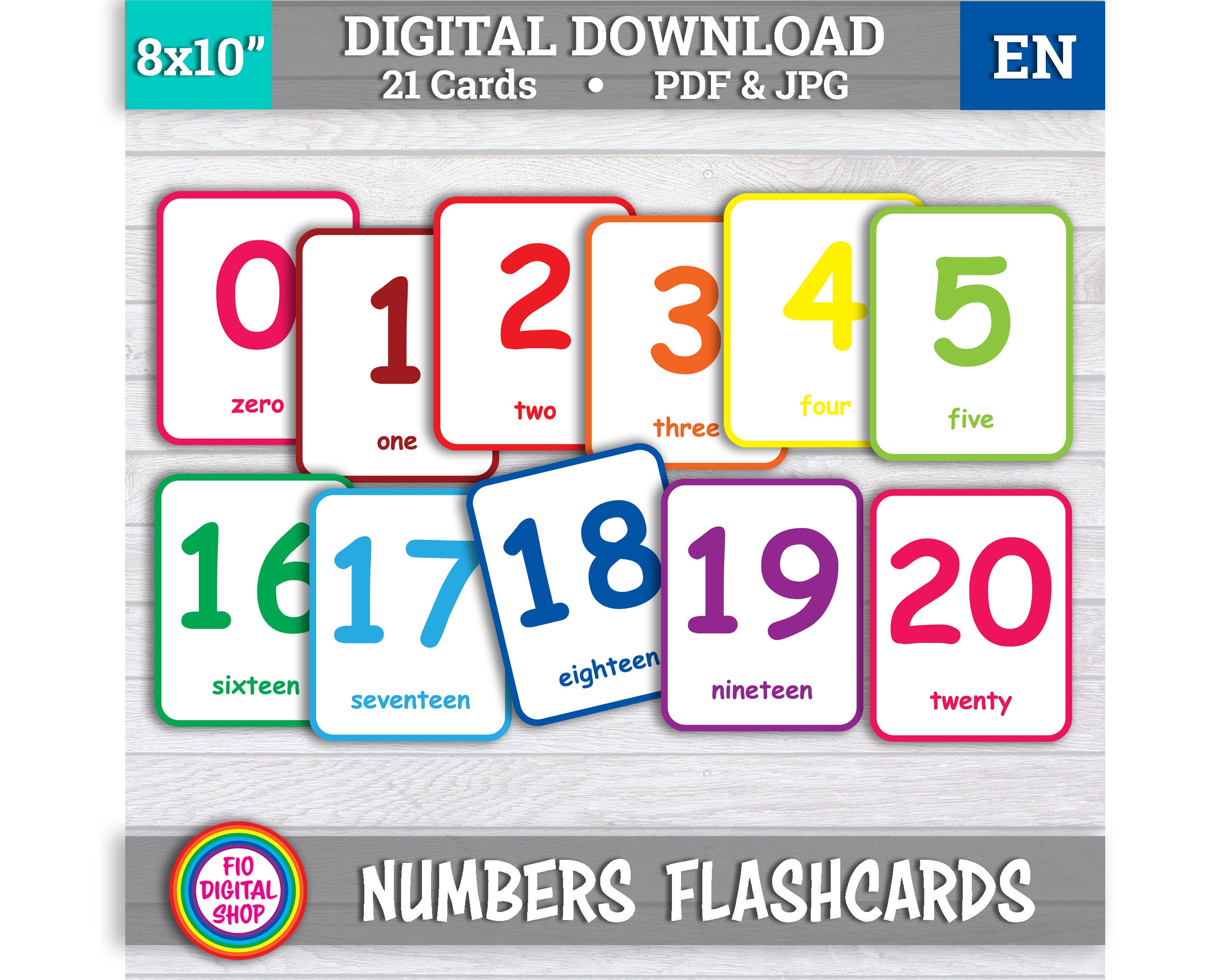 Number Flash Cards 0-20, Count to 20, Preschool Counting Flash Cards ...
