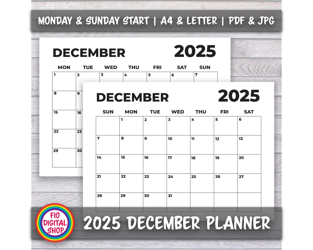 Monthly Planner December 2025, Simple Planner, Printable Landscape ...