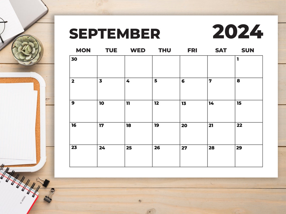 2024 September Monday Start Minimalist Black and White Monthly Planner ...