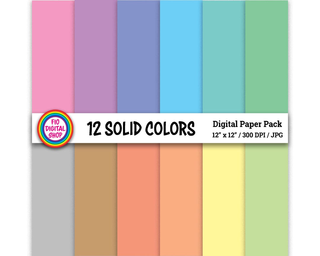 12 Solid Colors Digital Paper Pack, Pastel Colors, Background ...