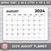2024 August Monday Start Minimalist Black and White Monthly Planner ...