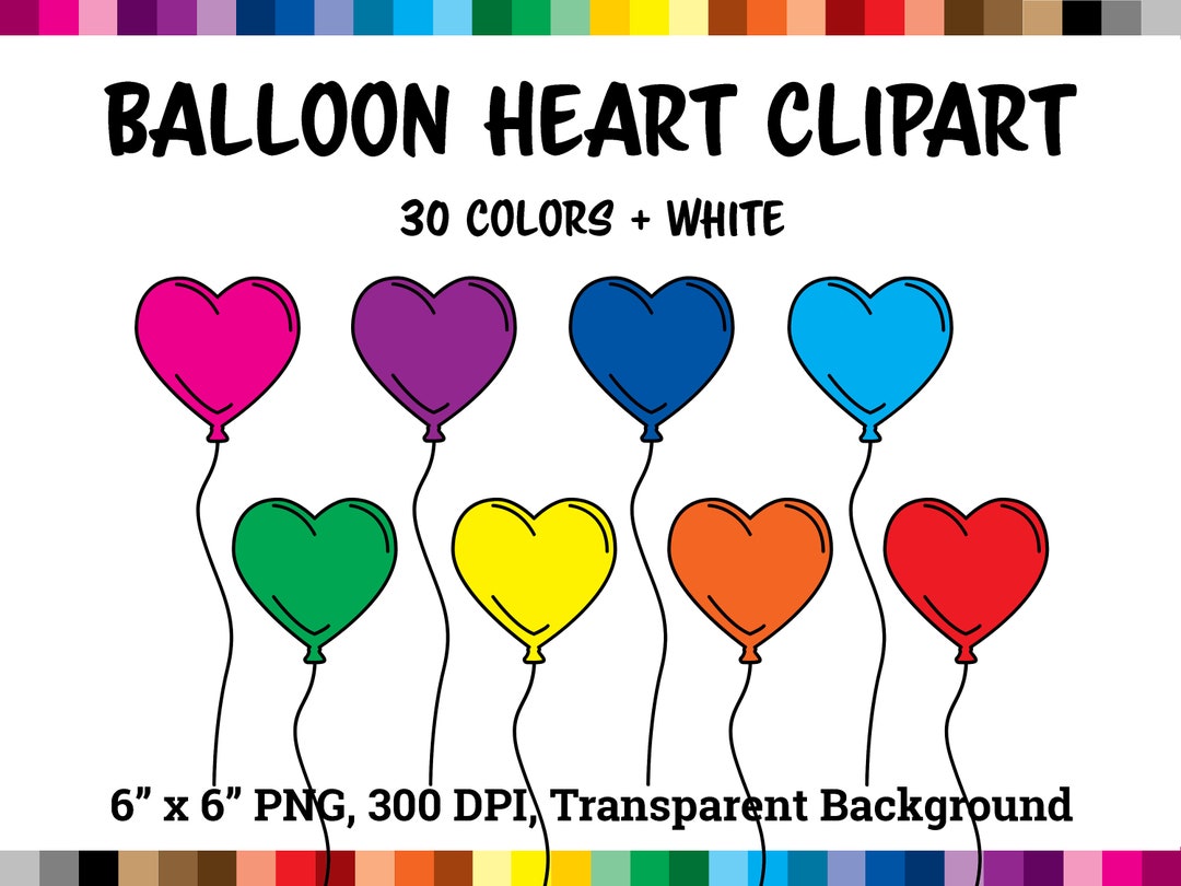Balloon Heart Clipart, 30 Solid Colors, Planner Stickers, Card Making ...