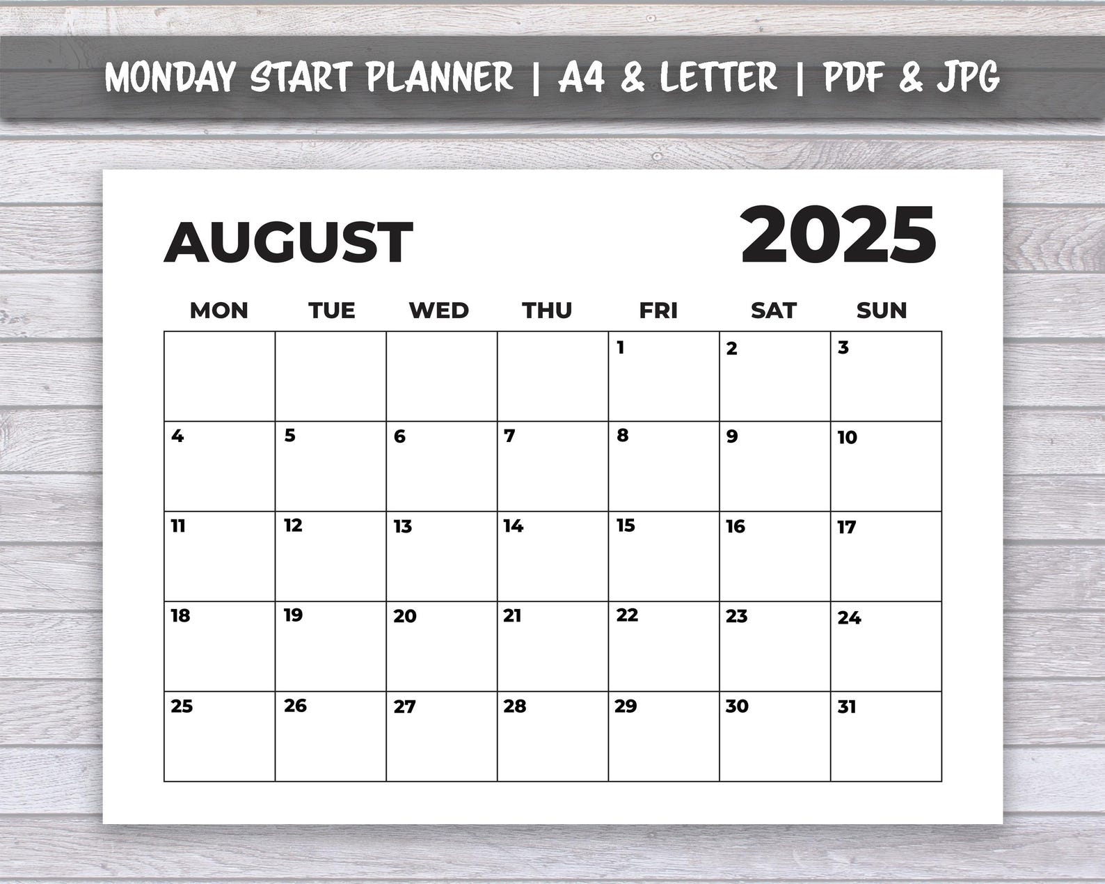 Monthly Planner August 2025, Simple Planner, Printable Landscape ...