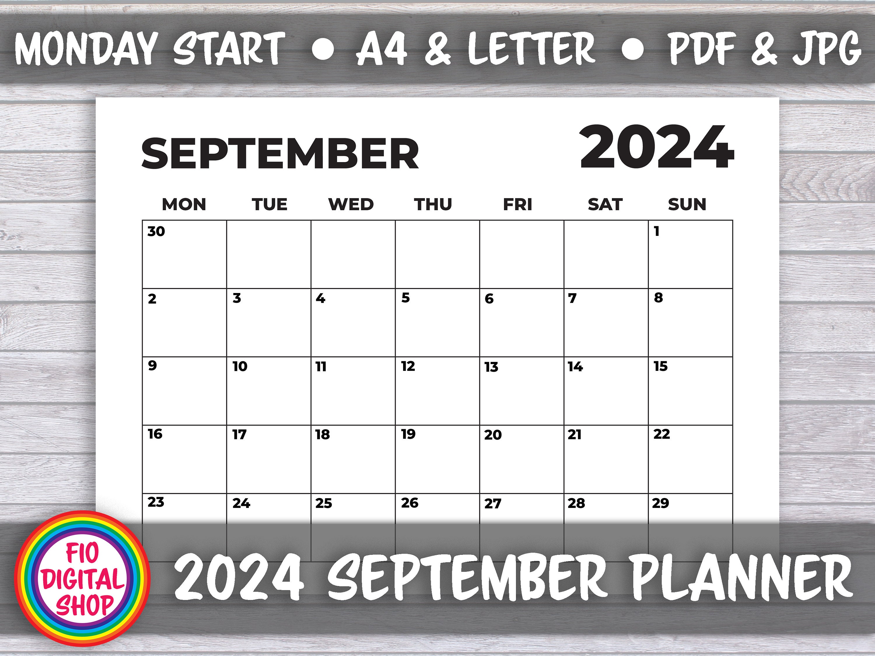 2024 September Monday Start Minimalist Black and White Monthly Planner ...