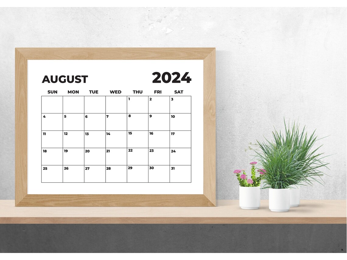 2024 August Sunday Start Minimalist Black and White Monthly Planner ...