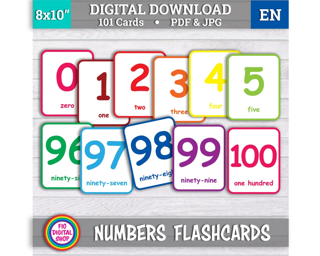 Number Flash Cards 0-100, Count to 100, Preschool Counting Flash Cards ...