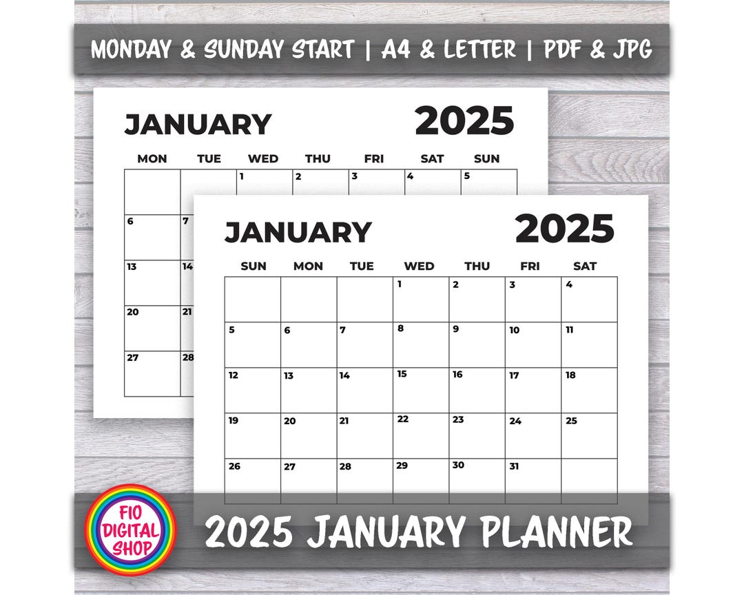 Monthly Planner January 2025, Simple Planner, Printable Landscape ...