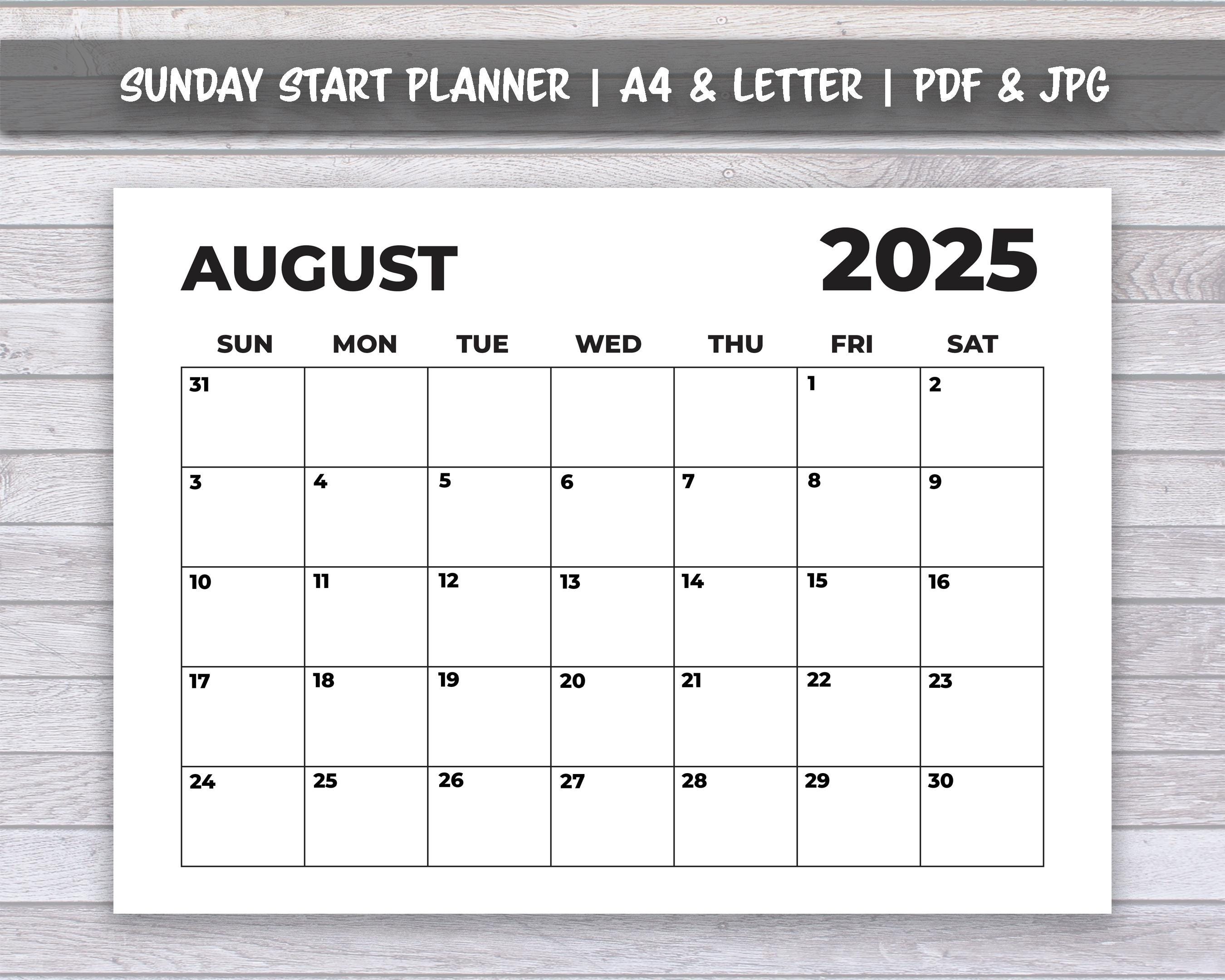 Monthly Planner August 2025, Simple Planner, Printable Landscape ...