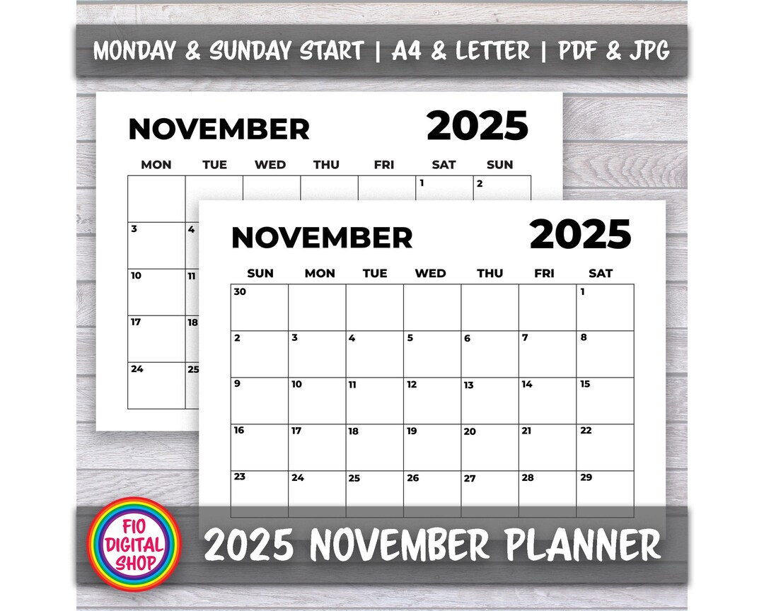 Monthly Planner November 2025, Simple Planner, Printable Landscape ...