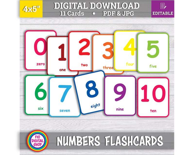 Editable Numbers Flashcards, Printable Flashcards, Educational ...