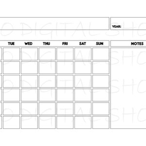 Printable Blank Monthly Calendar (sunday/monday Start) -blank Calendar ...