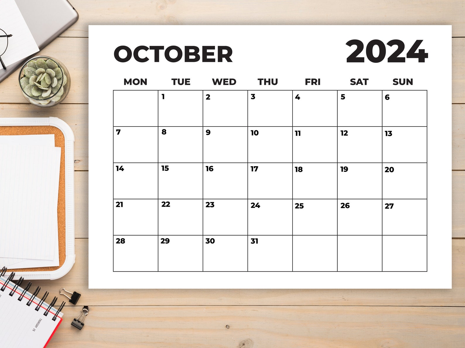 2024 October Monday Start Minimalist Black and White Monthly Planner ...