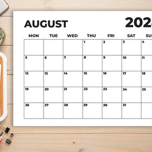 2024 August Monday Start Minimalist Black and White Monthly Planner ...