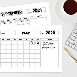 Printable Blank Monthly Calendar sunday/monday Start - Etsy