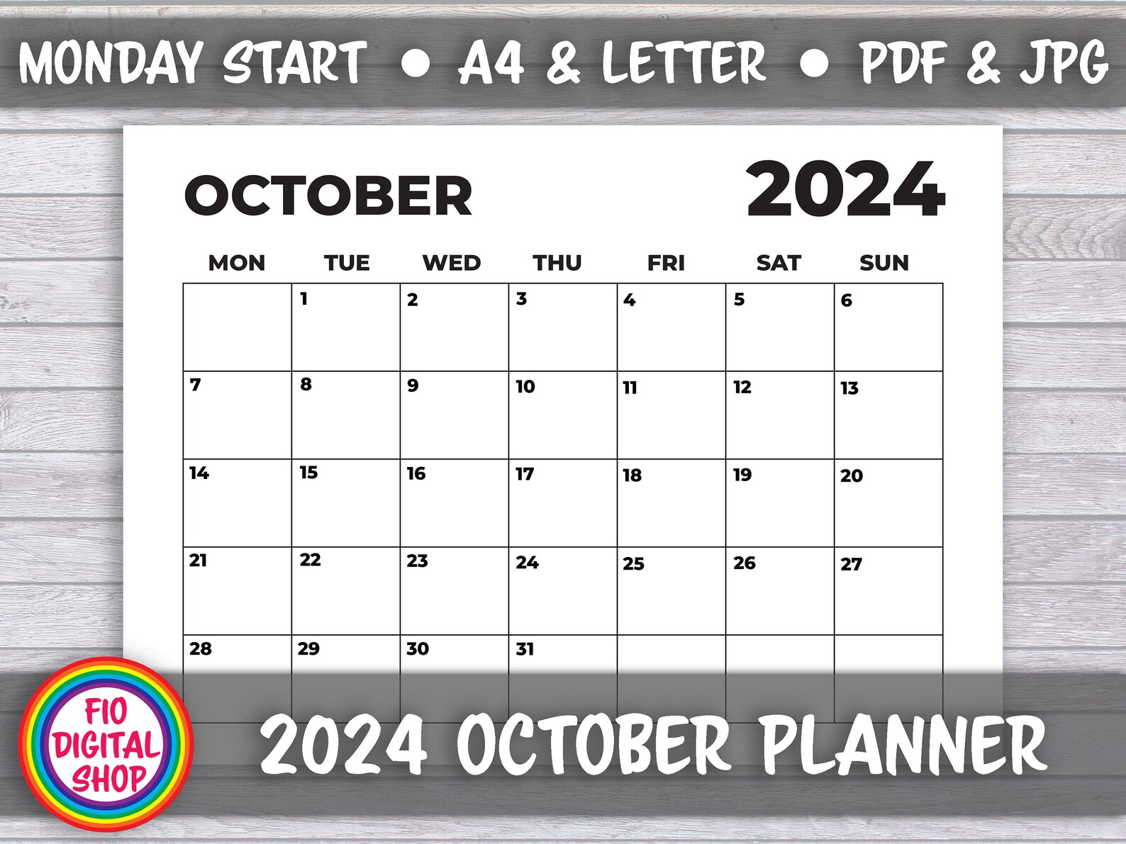 2024 October Monday Start Minimalist Black and White Monthly Planner ...