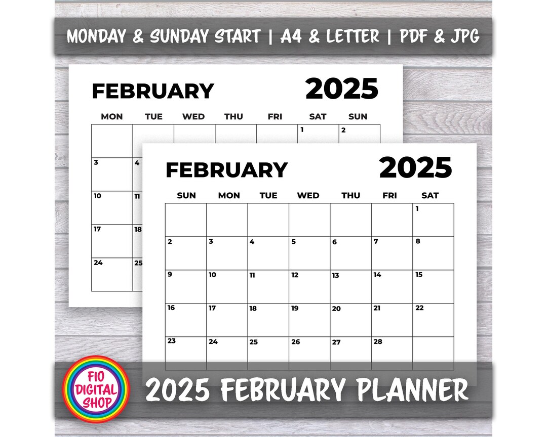 Monthly Planner February 2025, Simple Planner, Printable Landscape ...