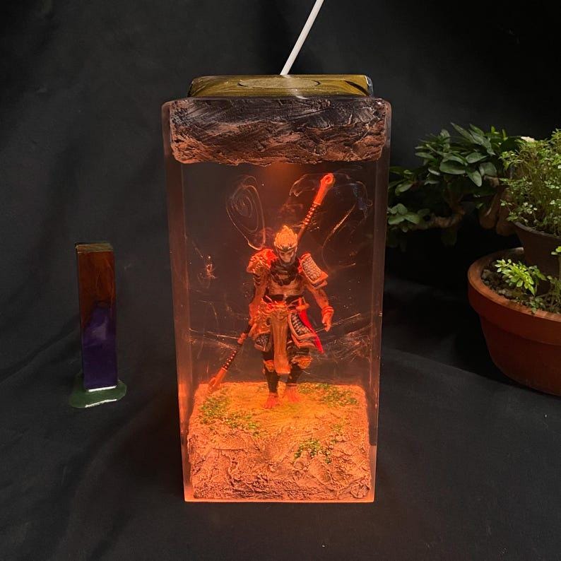 Wukong Resin Lamp, Black Myth Wukong Handmade Night Light, Wukong Epoxy ...