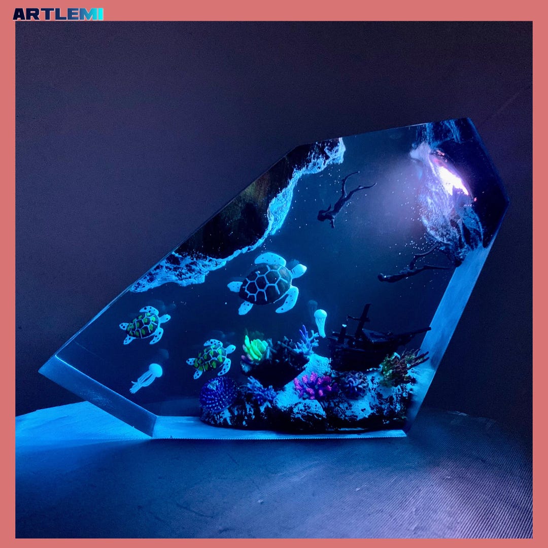 Octopus and Diver Resin Night Lights, Turtles Resin Lamp, Home Decor ...