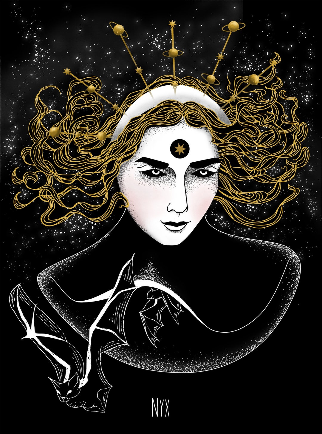 NYX Illustration Greek Goddess Wall Art Greek Mythology - Etsy