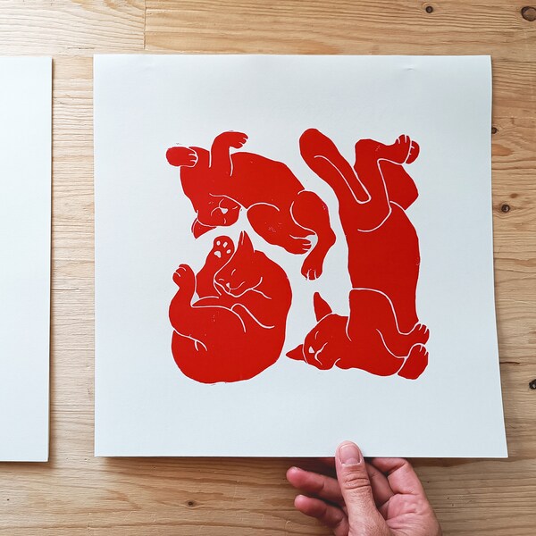Cat Lino Print - Etsy