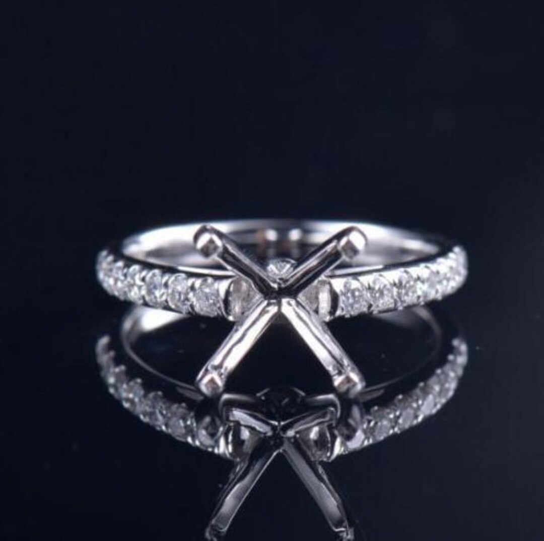 Fancy Solitaire Engagement Ring Semi Mount in Silver W Diamonds,wide ...