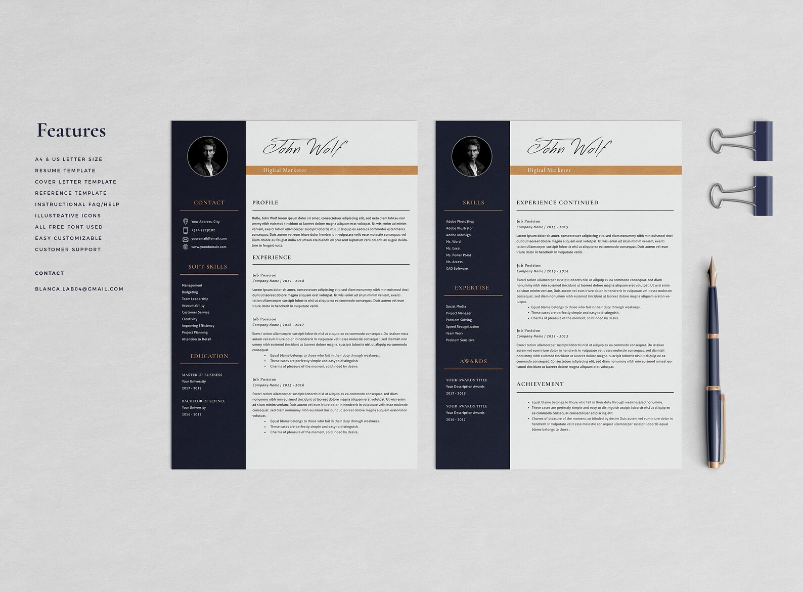 John Resume Template Instant Download for Word Professional CV Design ...