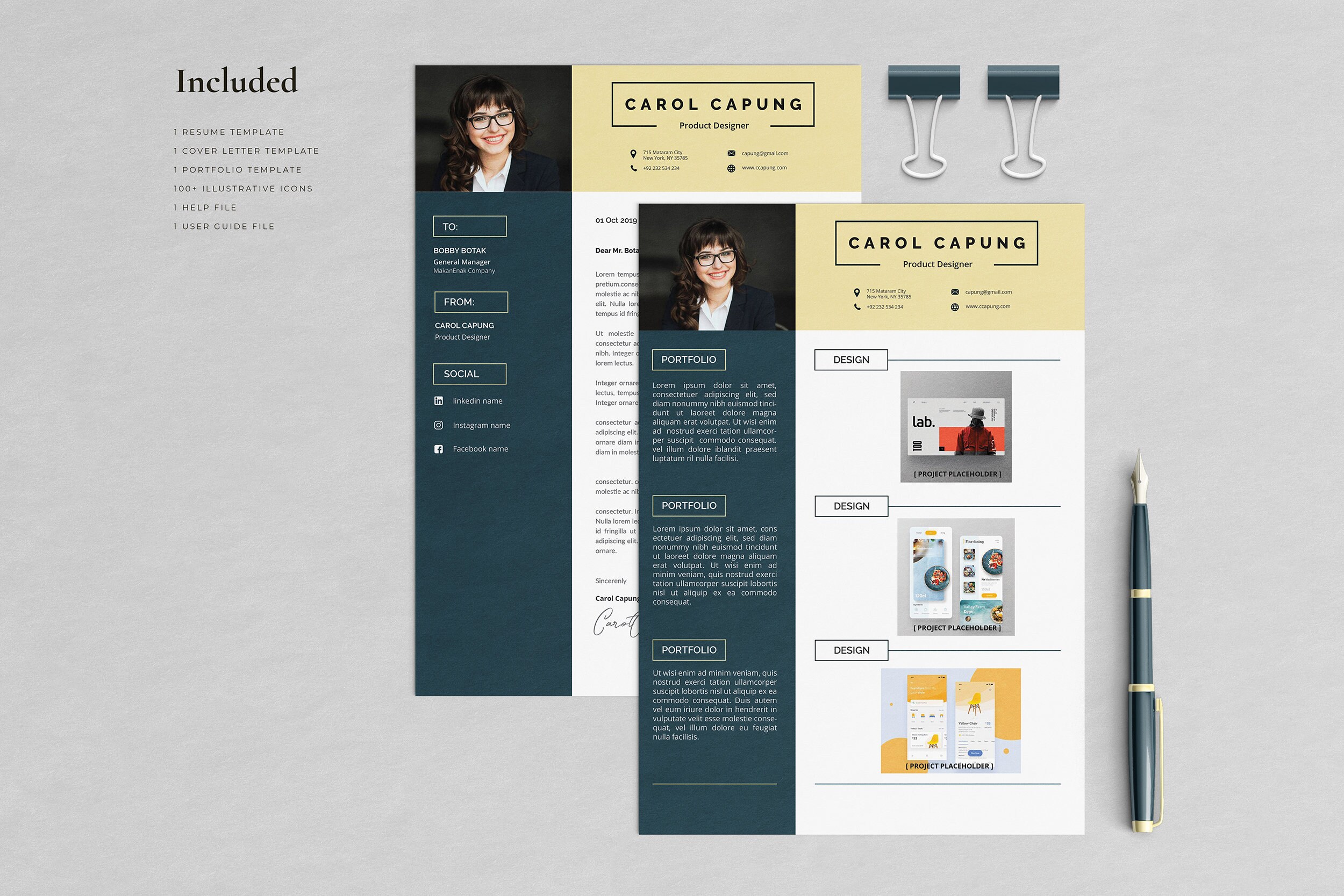 Resume Template, Cover Letter, Portfolio, Resume Icons, Fonts, Editing ...