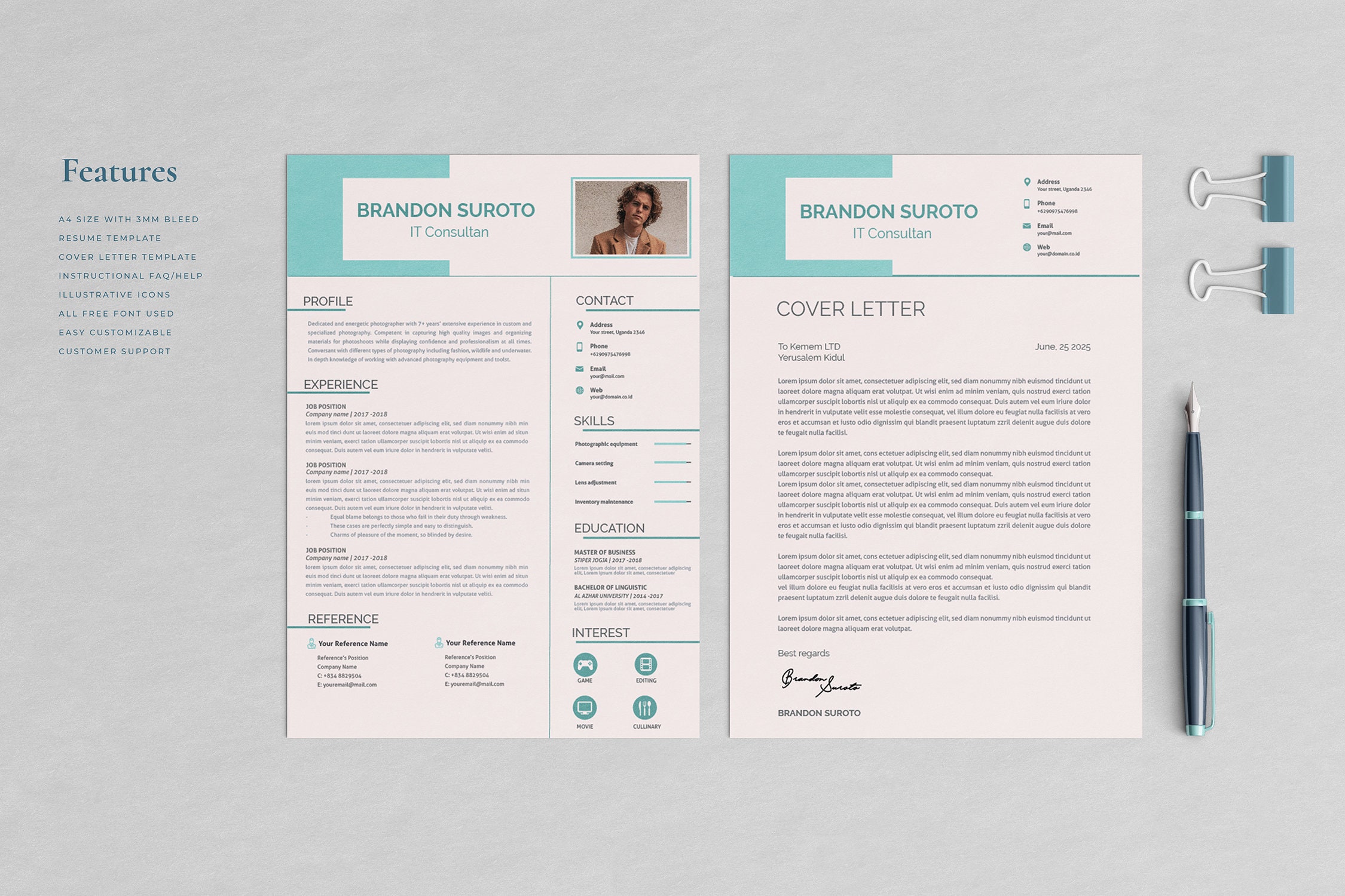 Brandon Resume Template Instant Download for Word Professional CV ...