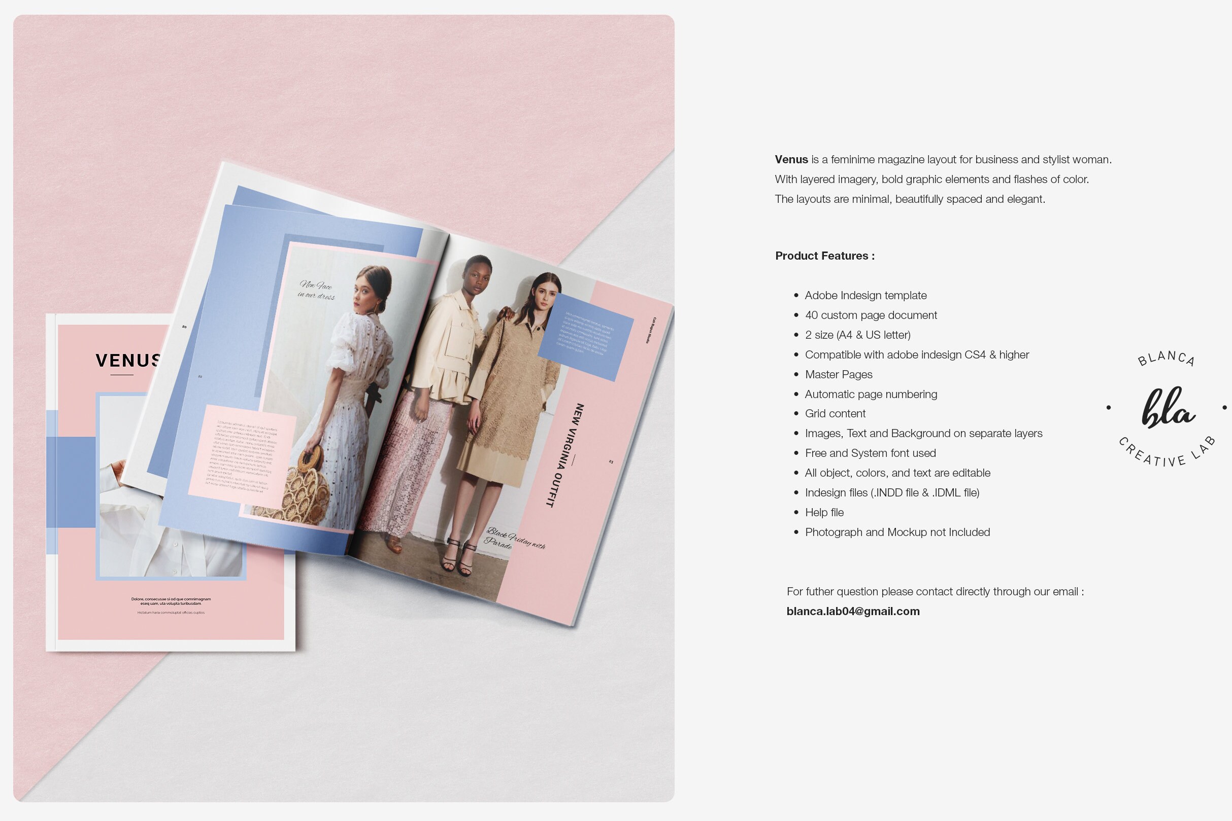 Venus Feminine Magazine Template, Marketing Brochure for Indesign ...