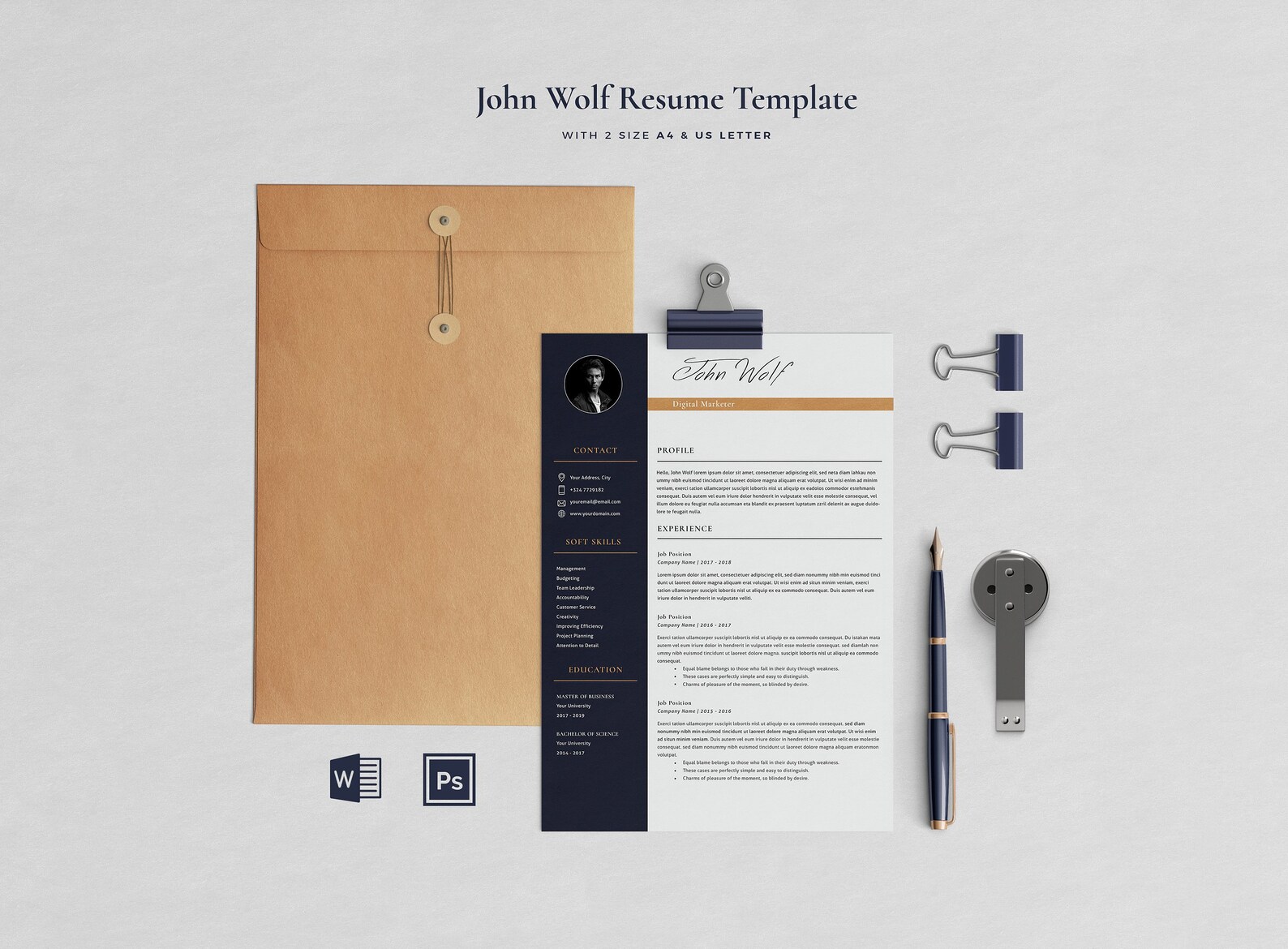 John Resume Template Instant Download for Word Professional CV Design ...