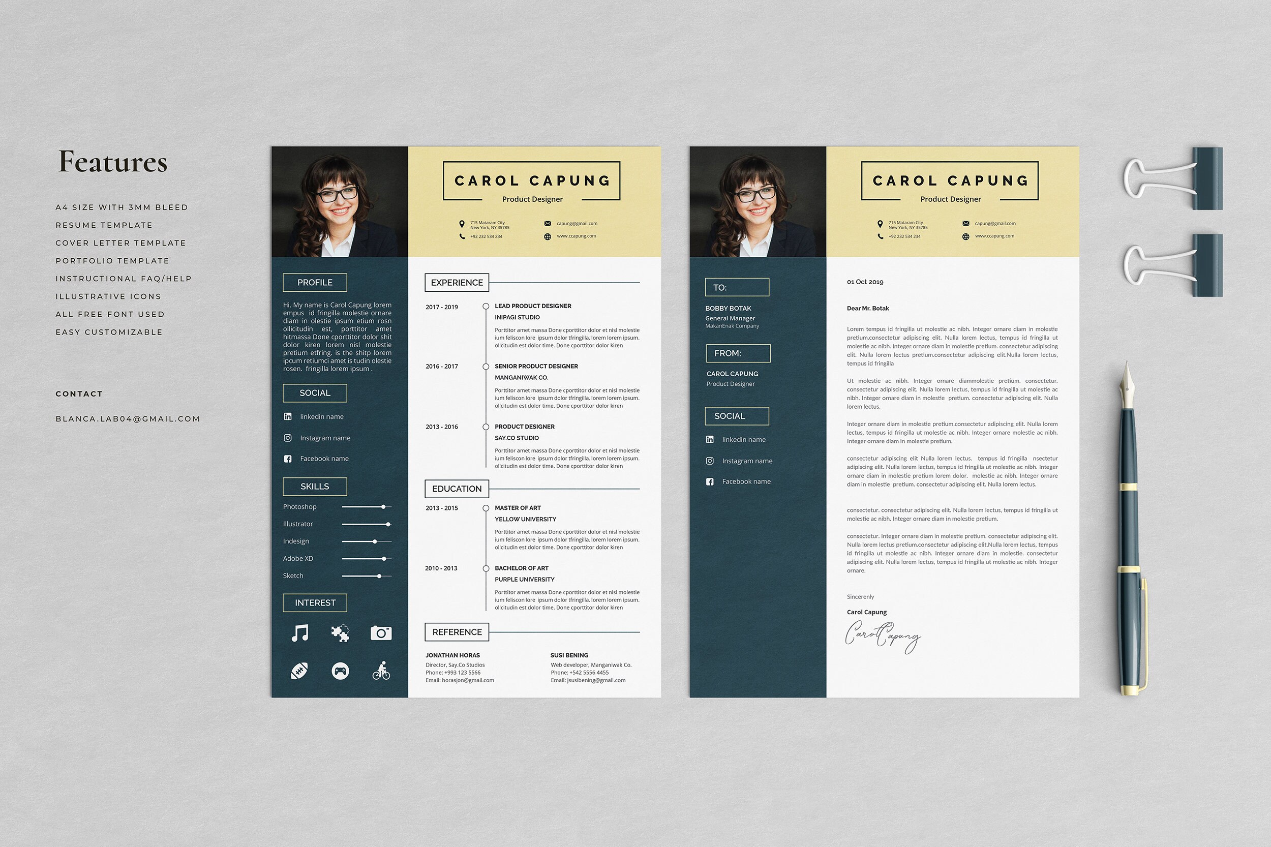 Resume Template, Cover Letter, Portfolio, Resume Icons, Fonts, Editing ...