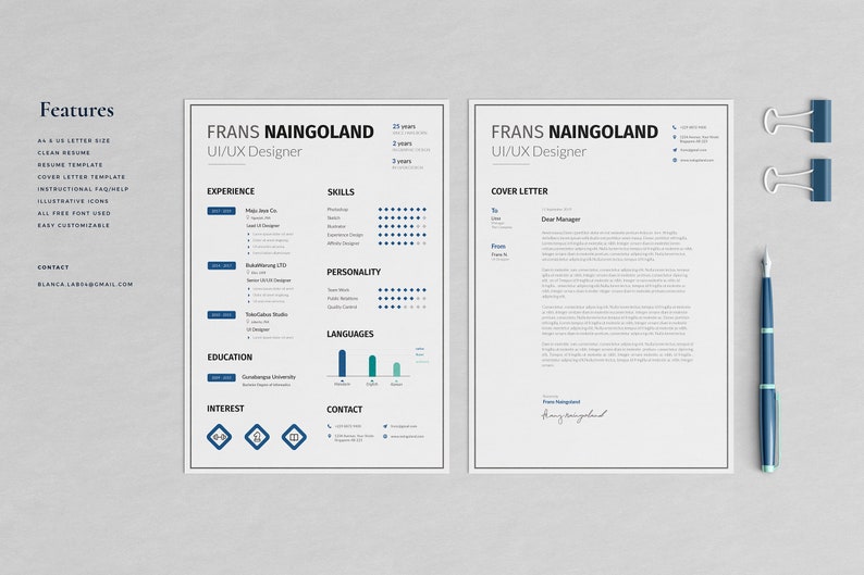 Frans Resume Template Instant Download for Word | Professional CV ...