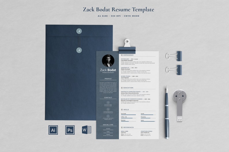 Zack Resume Template Instant Download for Word | Professional CV Design Modern Creative | A4 ...