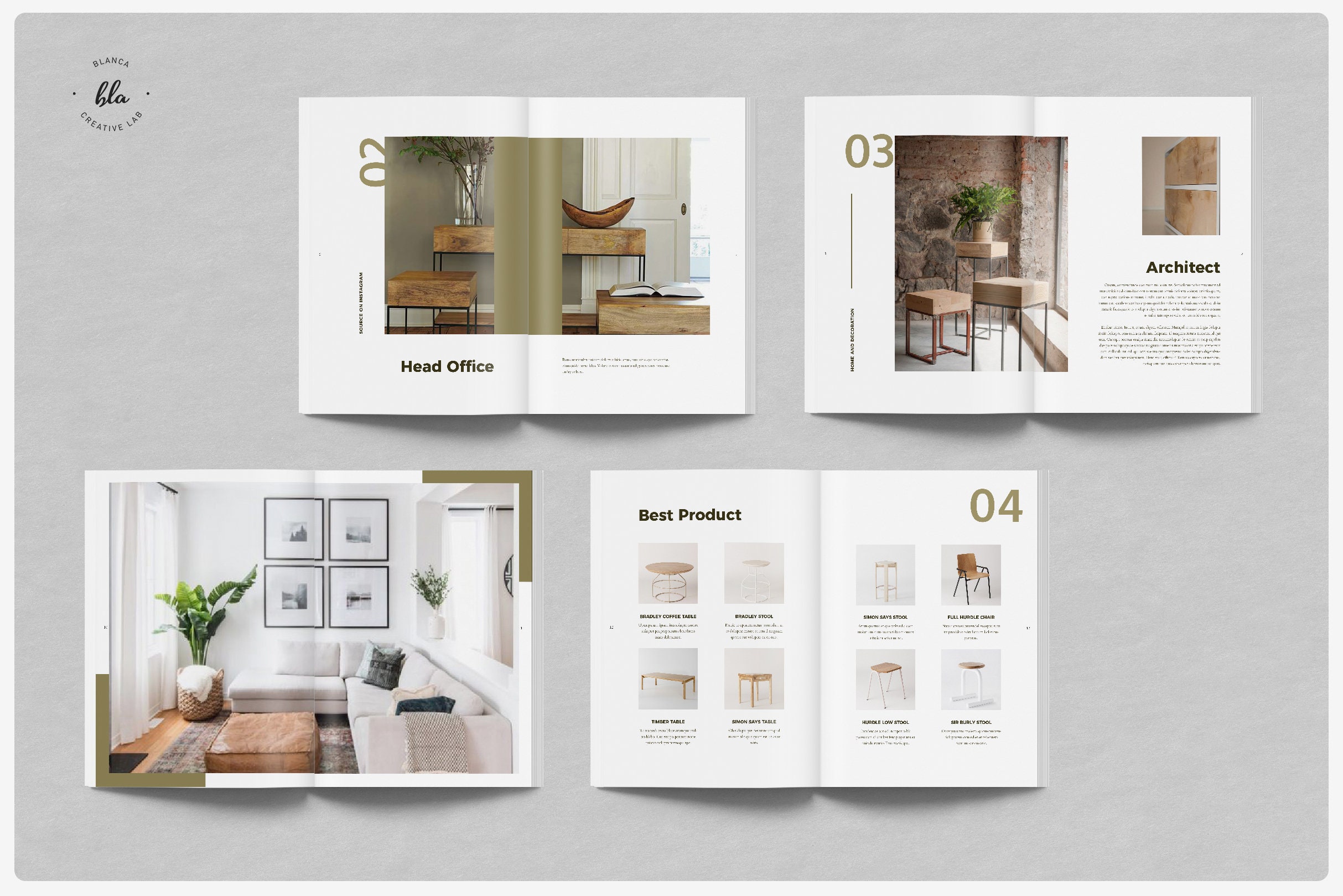 Plantilla de Lookbook de muebles de bambú, folleto de marketing para ...