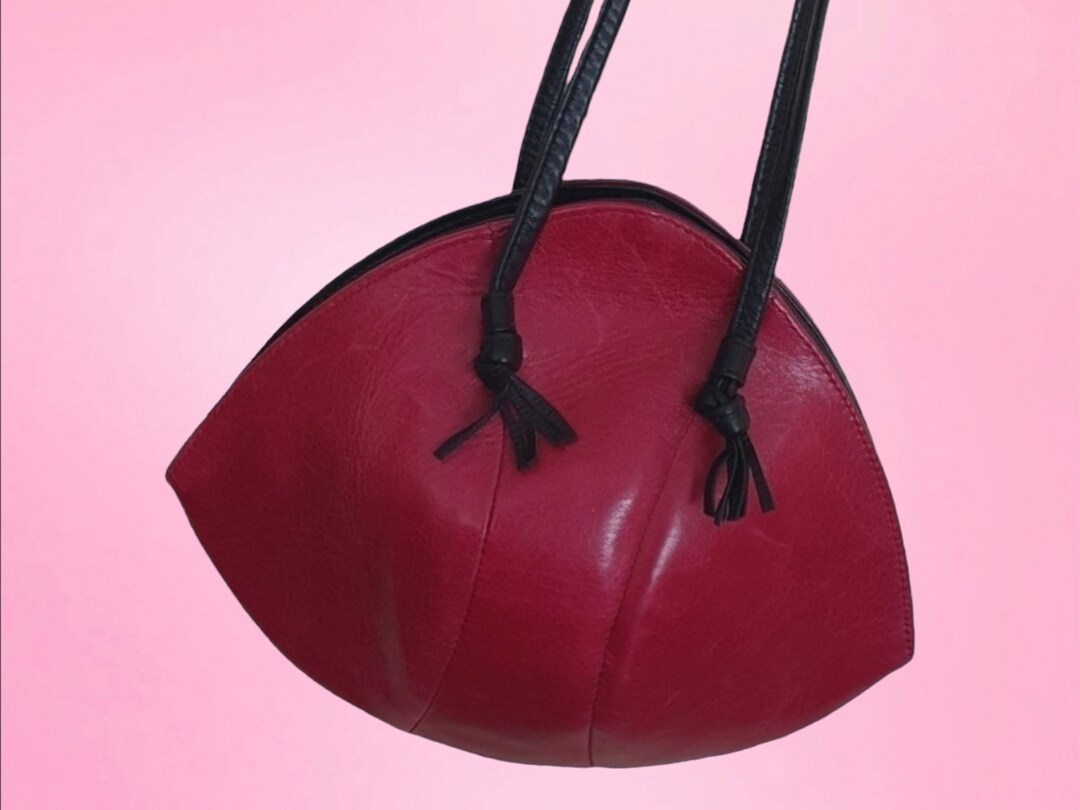 1980s Leather Jane Hopkinson Handbag Unusual Shaped Unique Red Vintage ...